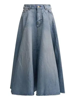 Balenciaga Godet Long Denim Skirt - Light Blue