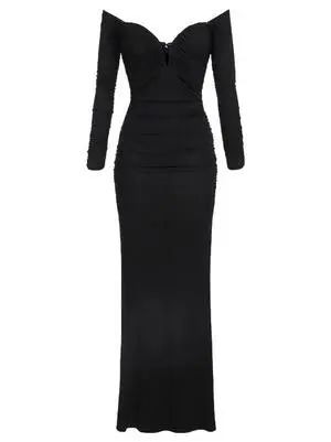 Elisabetta Franchi Crepe Jersey Evening Gown - Black
