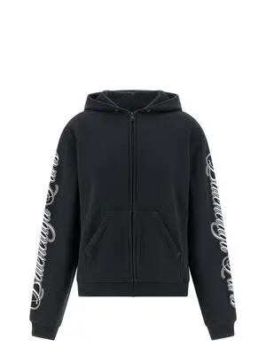 Balenciaga Cursive Zip Up Hoodie - Black