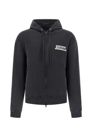 Balenciaga Masking Tape Faded Fleece Hoodie - Black