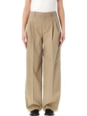 Ami Pleated Wide Leg Trousers - Beige