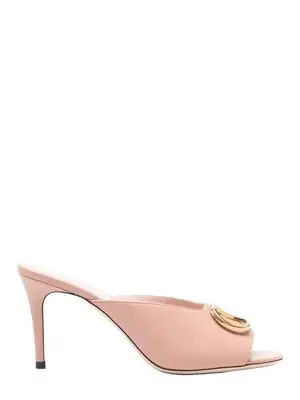 Valentino Garavani V Logo Signature Leather Mules - Powder