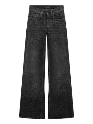 Balenciaga Washed Denim Wide-leg Jeans With Jacquard Logos - Black