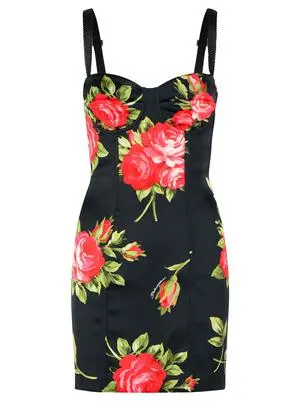 Dolce & Gabbana Viscose Blend 'bouquet Rose' Dress - Black