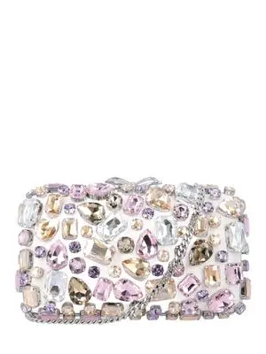 SELF-PORTRAIT Crystal Embellished Clutch - White Multi Coloured