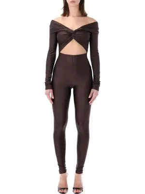 Andamane Off-shoulder Jumpsuit - Dark Brown