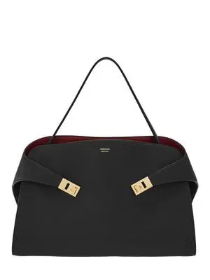 FERRAGAMO Medium Leather Hug Tote Bag - Black