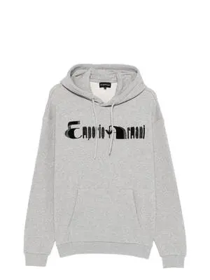 E.ARMANI EXCLUSIVE PRE Logo Cotton Hoodie - Grey