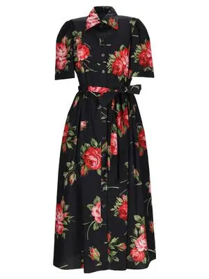 Dolce & Gabbana Midi Dress With Bouquet Print - Black