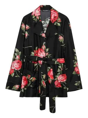 Dolce & Gabbana Floral Print Silk Twill Shirt - Black