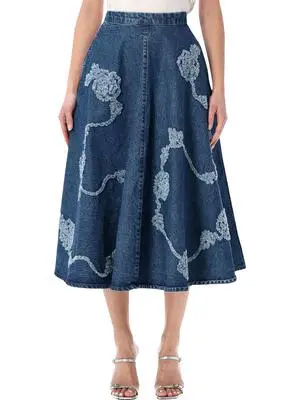 Remain Birger Christensen Denim Midi Skirt - Mid Blue