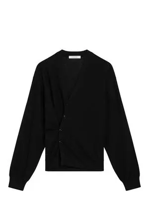 LEMAIRE Asymmetric Wool Blend Cardigan - Black
