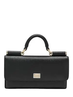 Dolce & Gabbana Mini Dauphine Leather Bag With Logo Tag - Black