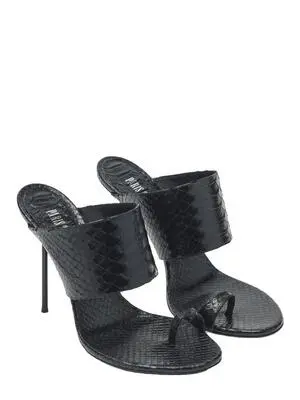 Paris Texas Lidia Python Effect Leather Thong Mule - Black
