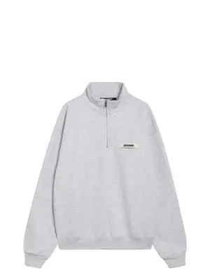 Jacquemus Light Zip Neck Sweatshirt With Grosgrain Logo - Grey