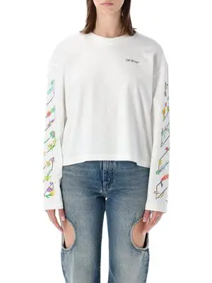 Off White Long-sleeve T-shirt With Floral Print - White