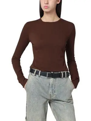 ENTIRE STUDIOS Crewneck Cotton Blend Top - Brown
