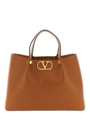 Valentino Garavani Vlogo Signature Medium Leather Tote - Leather Brown