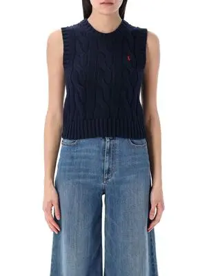 Polo Ralph Lauren Cropped Cable Knit Vest - Hunter Navy