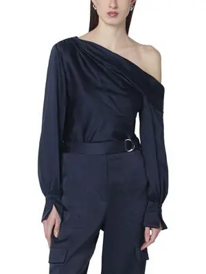Simkhai Alice Blouse In Shiny Satin - Blue