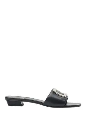 ROGER VIVIER Square Buckle Leather Slides - Black