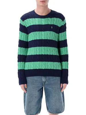 Polo Ralph Lauren Cable Knit Striped Cotton Sweater - Navy Green