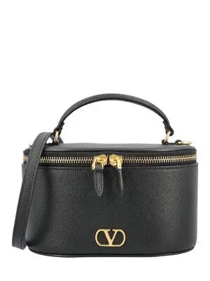 Valentino Garavani Vlogo Signature Leather Vanity Case - Black