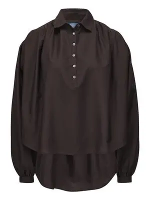 Polo Ralph Lauren Cotton And Silk Ruffle Sleeve Shirt - Brown