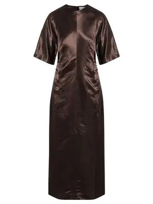 Loulou De Saison Long Linen And Silk Dress - Brown