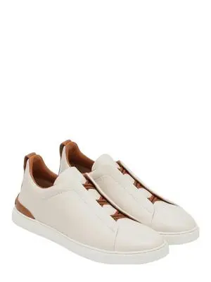 Zegna Leather Triple Stitch Sneakers - White