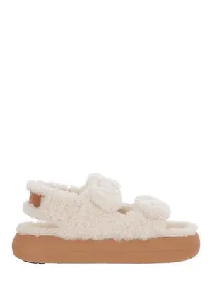 Moon Boot Shearling Sandals With Thick Sole - White