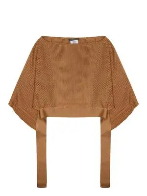 Alberta Ferretti Mesh Knitted Poncho Sweater - Brown