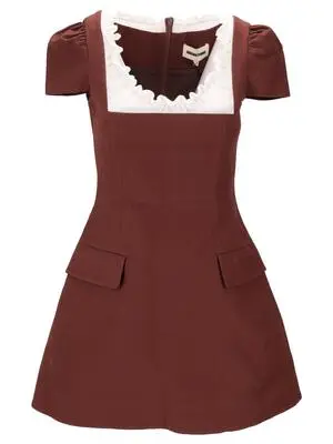 SHUSHU/TONG Scalloped Short Sleeve Dress - Brown