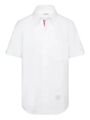 Thom Browne Straight Fit Button Down Short Sleeve Shirt W/ Cf Gg Placket In Oxford - White