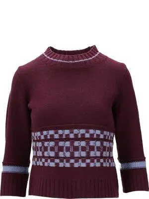 B.B. WALACE Crew Neck Pullover Sweater - Burgundy / Lt. Blue
