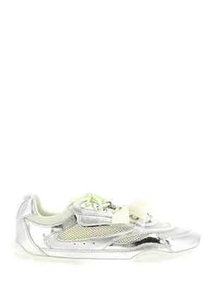 Pinko Laminated Leather And Mesh Sneakers - Silver