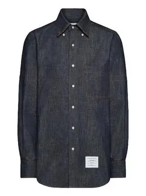 Thom Browne L/s Bd Straight Fit Shirt W/ Rwb Inner Cuff Detail And Self Armband In Shirting Denim - Navy