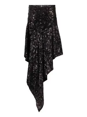 NICCOLO PASQUALETTI Cascata Floral Sequin Embroidered Velvet Skirt - Black