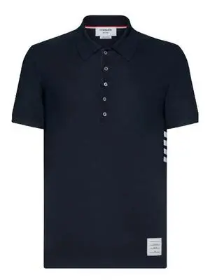 Thom Browne Short Sleeve Rib Cuff Polo W/ Engineered Bar Stripe In Classic Pique - Navy