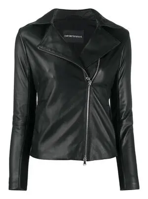 Emporio Armani Leather Biker Jacket - Black