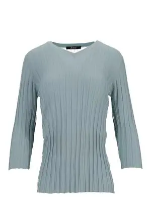 LA ROSE Ribbed V-neck Top - Acquamarina