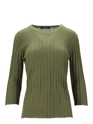 LA ROSE Cashmere And Silk Blend Top - Verde Militare