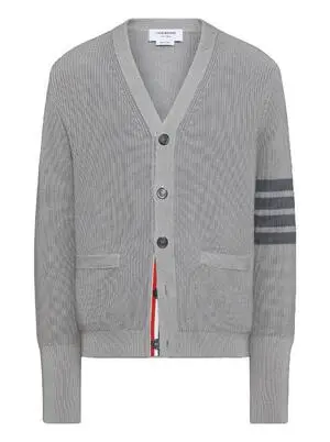 Thom Browne Garment Dye Cotton Cardigan With 4-bar Stripe - Lt Grey