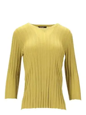 LA ROSE Ribbed V-neck Top - Verde Lime