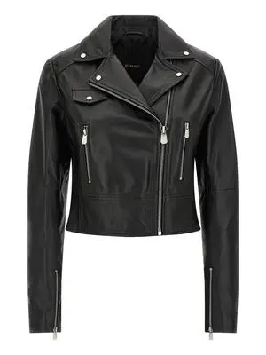 Pinko Cropped Nappa Leather Jacket - Black