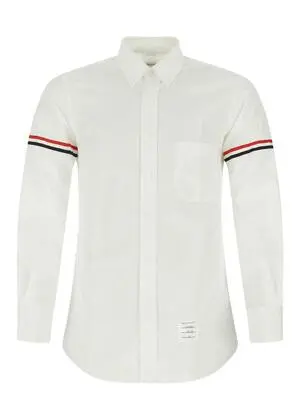 Thom Browne Classic Shirt W/ Rwb Grosgrain Armbands In Poplin - White