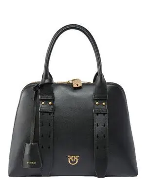 Pinko Bowling Bag Medium Vitello Mor - Nero-antique Gold