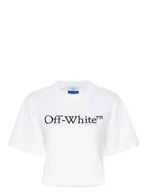 Off White Big Logo Bookish Crop Tee - White Black