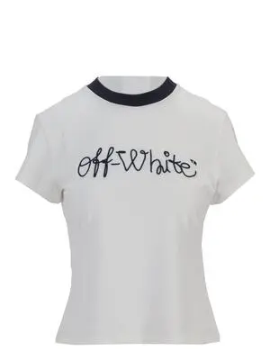 Off White Fitted Tee With Logo - White-blue Iris