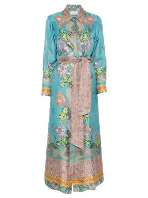 PIERRE-LOUIS MASCIA Printed Silk Shirt Dress - Clear Blue